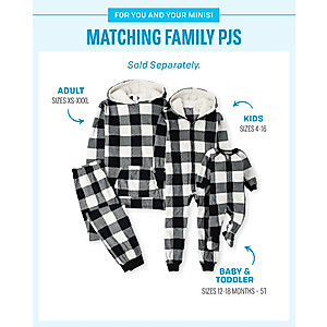 The Children's Place Baby Toddler One Piece Family Matching, Holiday Pajama Sets, Fleece, Black/White Check, 5T
