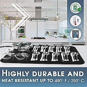 HOTPOP Medium (16"x12") Super Sturdy Silicone Dish Drying Mat and Trivet, Dishwasher Safe, Heat Resistant, Eco-Friendly (Black)
