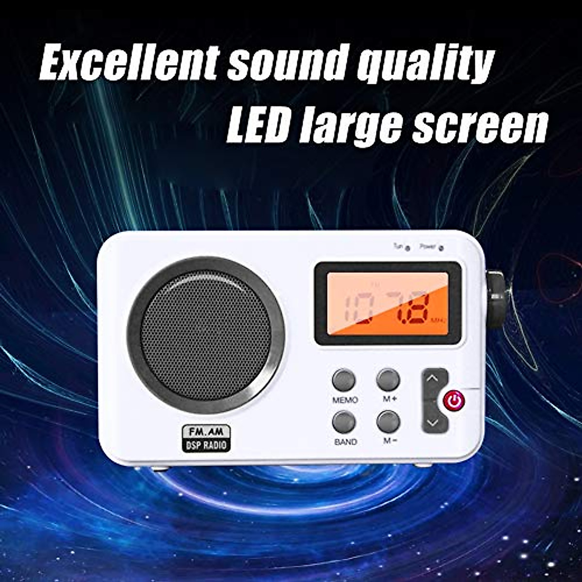 Shower Radio Speaker, Portable LCD Display Stereo Radio with AM/FM Radio/RDS System Long Playback Time Radio with Preset 20 Radio Stations for Bathroom, Hot Tub, Outdoor(White)