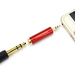 MOBOREST 3.5mm M to 6.35mm F Stereo Pure Copper Adapter, 1/8 Inch Plug Male to 1/4 Inch Jack Female Stereo Adapter, Can be Used Conversion Headphone adapte, amp adapte, RED 2PCS