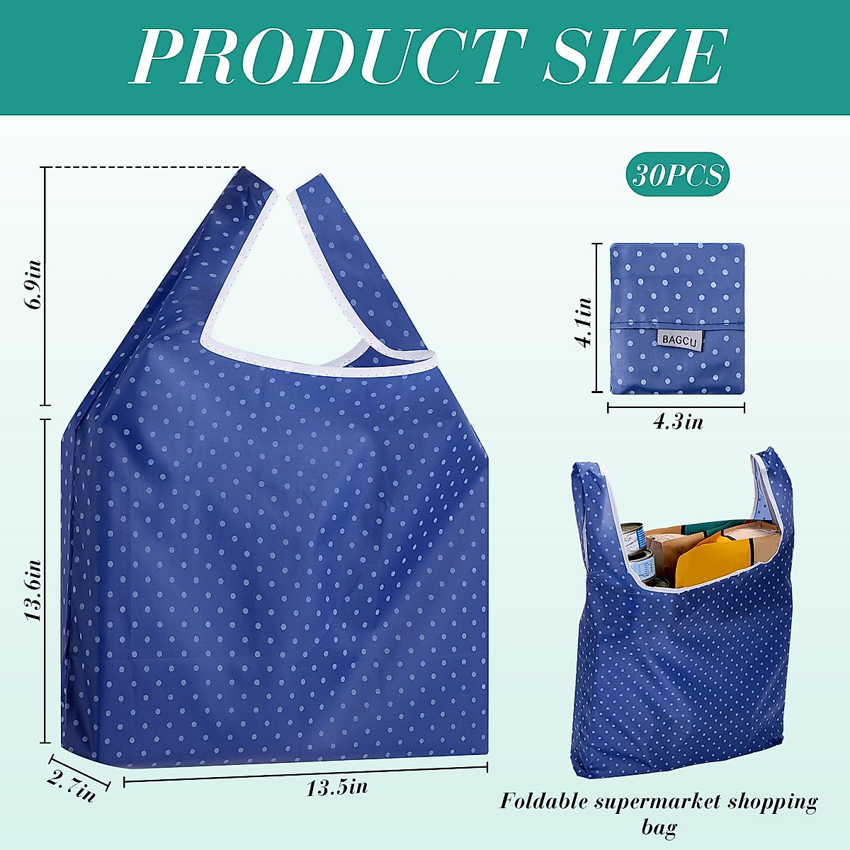 Paterr 30 Pack Mixed Color Reusable Shopping Grocery Bags Foldable Grocery Bags with Handle Kitchen Machine Washable Reusable Bags Heavy Duty Strong Capacity Tote Bag with Pouch for Home, 6 Styles