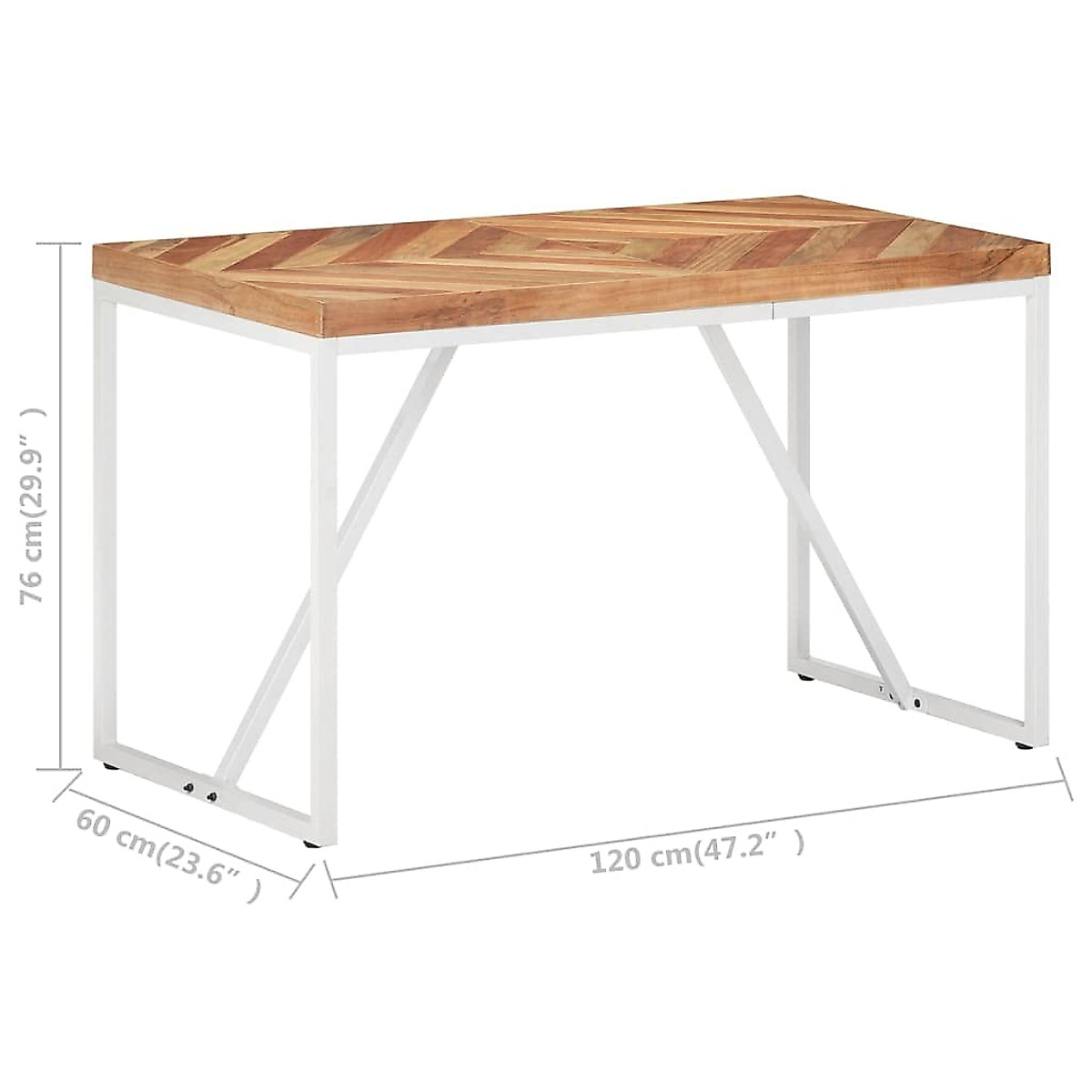 GOLINPEILO Dining Table Solid Acacia and Mango Wood, Kitchen Table of 47.2" x 23.6" x 29.9", Rectangular Dining Table, Industrial Design, with White Powder-Coated Steel Legs -AA