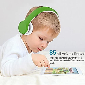 YUSONIC Kids Headphones Kid Toddler Headphones with mic & Audio Sharing Port+ Volume Limited, Boys Girls Baby Children Toddlers Laptop Tablet Phones Class Travel Airplane use (Green)