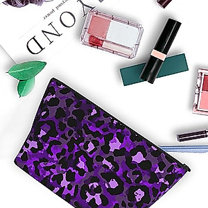 Women's Lightweight Makeup Bag Pouch Compatible with Purple Cheetah Leopard Print, Funny Travel Cosmetic Bag Portable Pencil Bag with Zip for Office College Christmas Gift