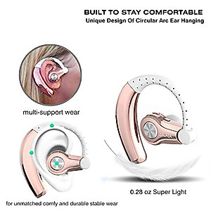 PONYBRO Wireless Headset with Mic,Unmatched Comfy Wireless Earbud w/ 8 Hrs, HiFi Sound Cell Phone Earpiece Hands Free Headphone Compatible with Android/iPhone/Smartphones/Laptop, Rose Gold