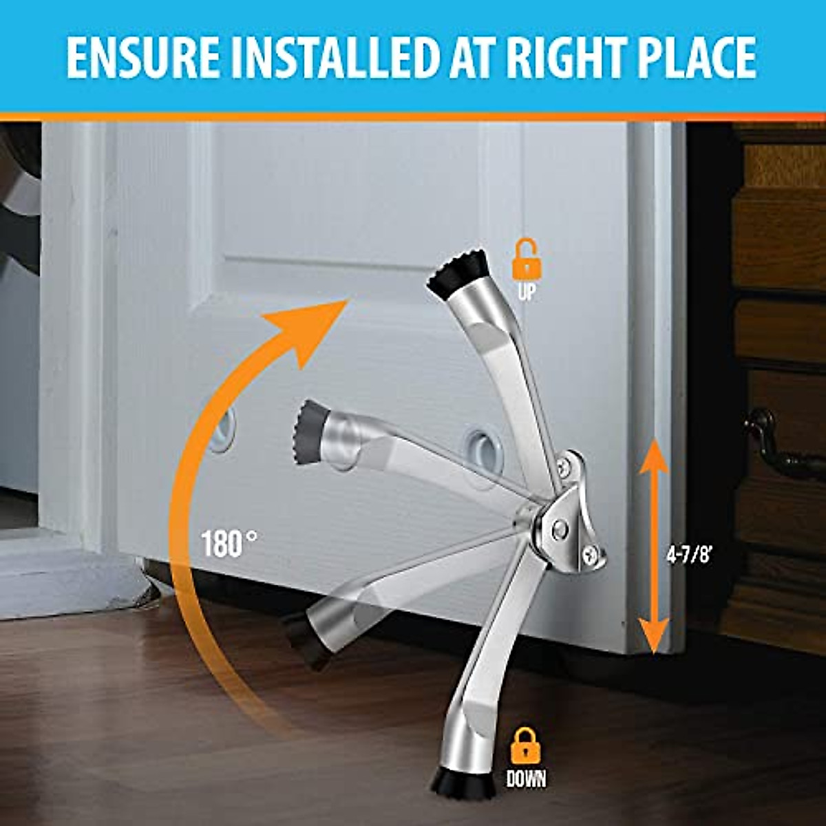 Door Stopper - 2 Pack 4 Inch Door Stop, Door Stops Kickstand, Door Stopper Hinge, Non-Slip Rubber, Metal Door Stopper, Door Holder, Door Stoppers