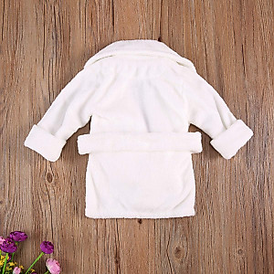 Qiylii Unisex Baby Plush Bathrobe Plain Kimono Gown Newborn Toddler Girls Boys Towel Robe Nightwear Clothes (White, 12-24 Months)