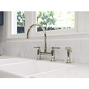 Pfister LG31-TDD Port Haven Kitchen Bridge Faucet with Side Sprayer, Polished Nickel