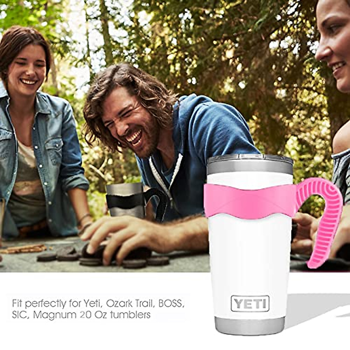 ALIENSX Tumbler Handle for YETI Rambler Cup, Anti Slip Travel Mug Grip Cup Holder for Stainless Steel Tumblers, Yeti, Ozark Trail, Rtic,Sic and More Tumbler Mugs BPA Free (PINK, 20OZ)