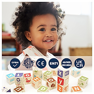 KIPPTO Wooden Alphabet and Numbers Blocks for Toddlers – 36 Large Bright-Colored Pieces. Includes Free AR APP for Interactive Play. Educational Toy for Preschool Kids. Kids Safe Non-Toxic Material