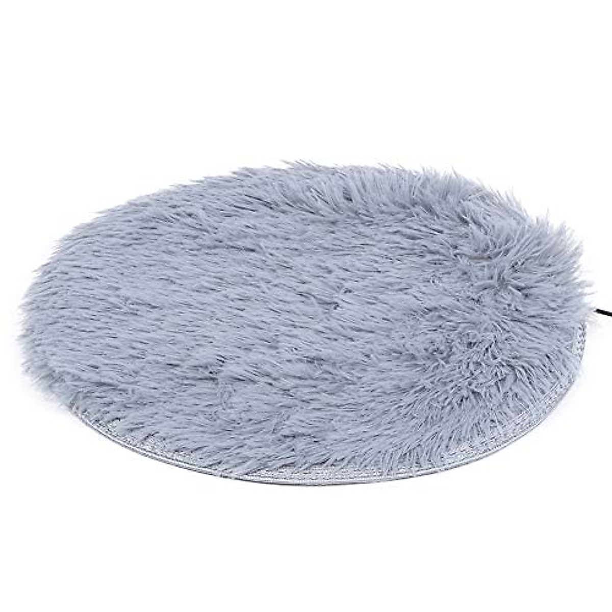 VINGVO Pet Heating Pad, Cat Plush Mat Dog Cat Electric Heated Blanket Mat, 40cm Round Heated Mat Plush Electric Cat Bed Warmer with USB Charging Interface for Small Dogs, Silver Gray