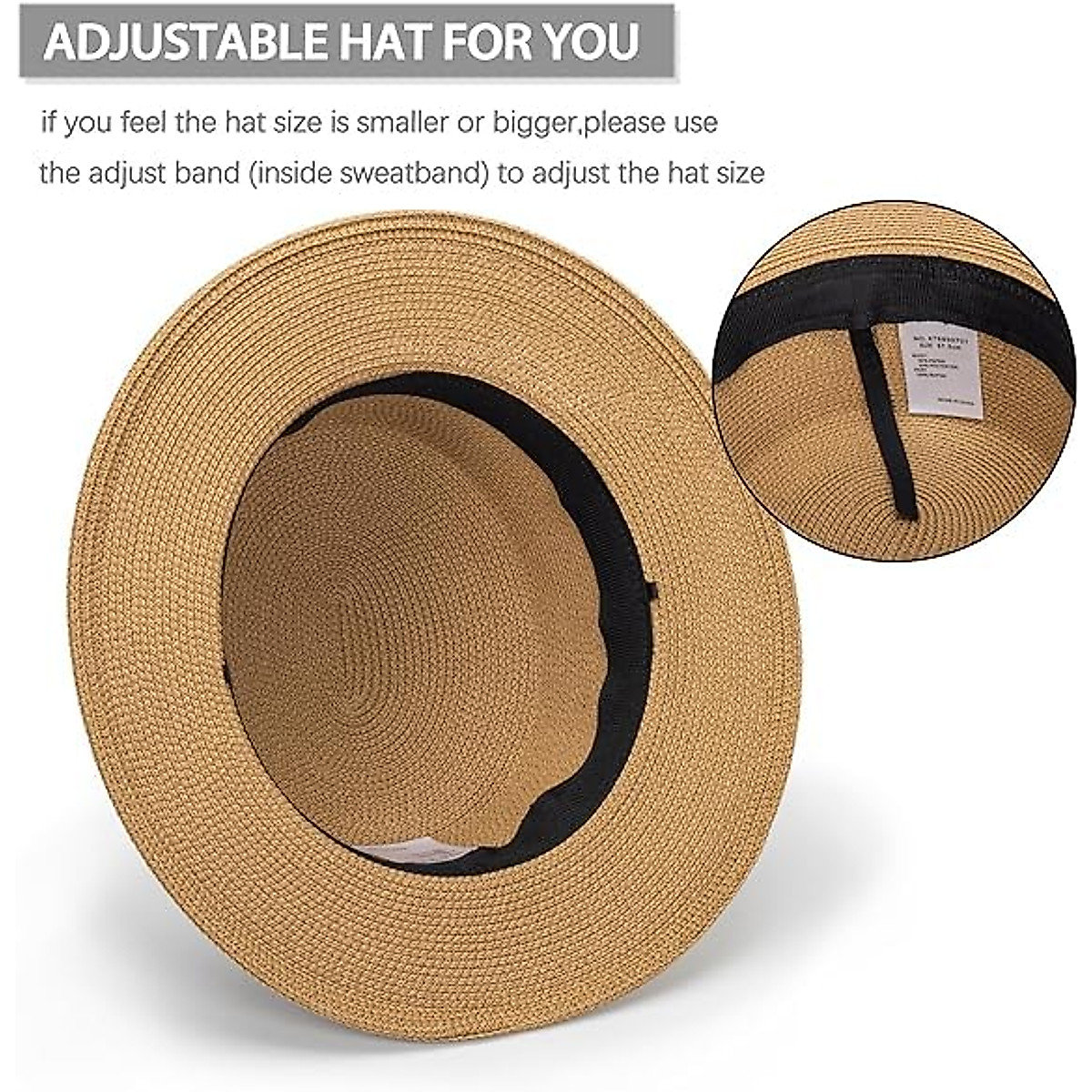 Women Beach Straw Sun Hat - Summer Classic Boater Sun Hat Panama Short Brim Fedora for Party Travel(S/M) Khaki