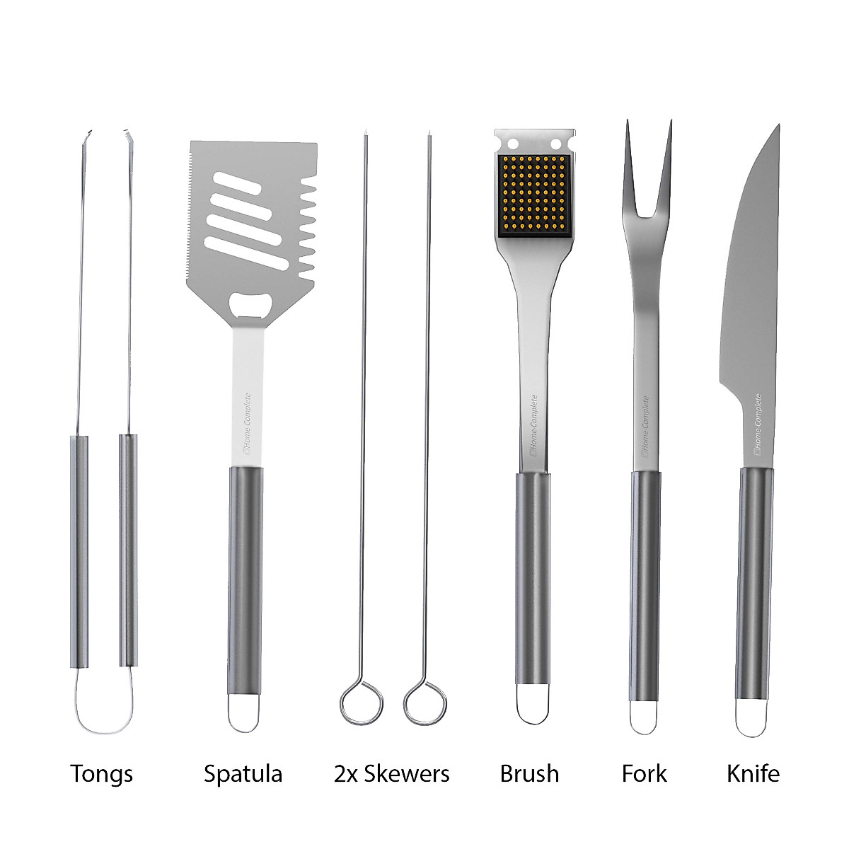 7-Piece Stainless-Steel BBQ Cooking Utensils Set - Barbecue Grill Accessories with Aluminum Portable Handled Storage Case by Home-Complete (Silver)