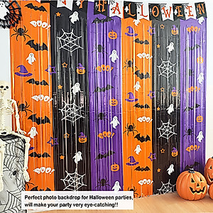 Halloween Balloon Garland Arch Kit, 6.6 X 6.6 ft Halloween Tinsel Foil Fringe Curtain, Halloween Decorations Party Supplies, Spider Balloon, Halloween 3D Bat Sticker, Halloween Party Photo Backdrop
