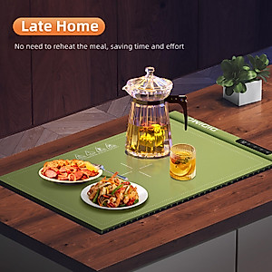 Electric Warming Tray, Warming Mat for Food with 17 Temperature Settings and Timing, Rollable & Portable Premium Silicone Electric Heating Tray with Auto Shut-Off and Lock for Parties Buffet (Green)