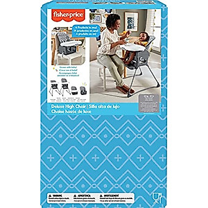 Fisher-Price Baby to Toddler Deluxe High Chair and Portable Booster Seat with Tray Liner Plus Washable Seat Pad and Tray, Gray Tribal
