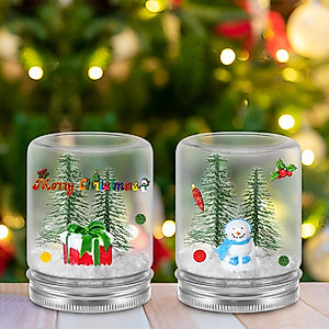 18 Pack Christmas Plastic Snow Globes Kit Includes 18 Clear Snow Globe, 36 Mini Xmas Trees, 18 Christmas fillable Ornaments, 1 Christmas Sticker with Artificial Snow for DIY Crafts Home Winter Decor