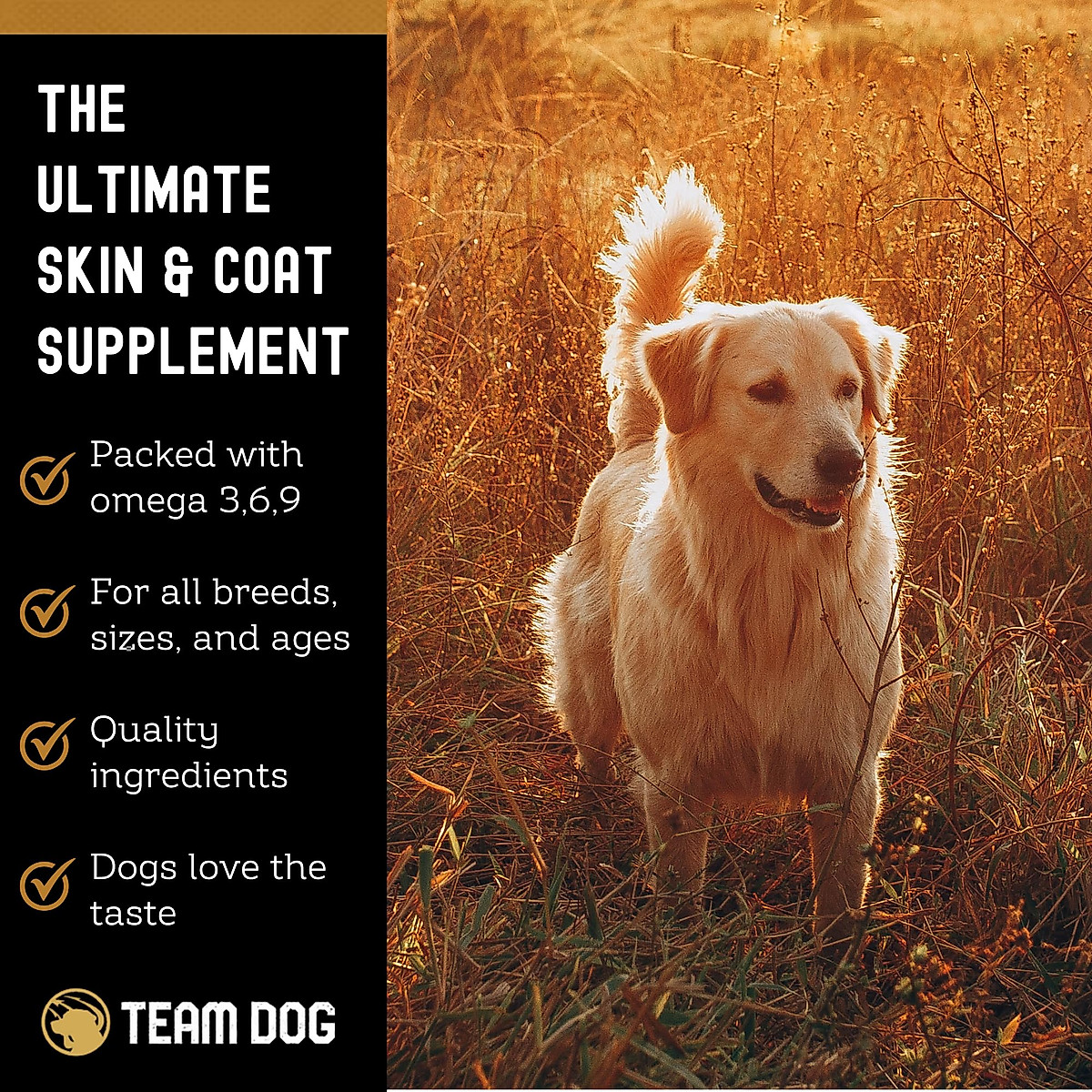 TEAM DOG Omega Skin and Coat Chews for Dogs | Wild Alaskan Salmon Oil for Dogs Skin and Coat Supplement | Allergy & Itchy Skin Relief for Dog Shedding | for a Glowing Coat & Healthy Skin | 120 Count
