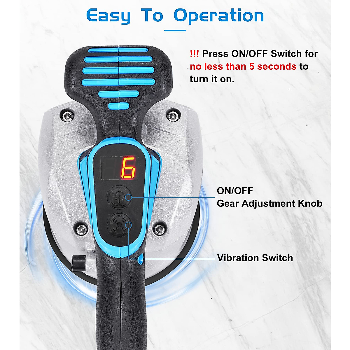 YJINGRUI Tile Vibration Machine, 18000r/min 6 Gears, 21V 12000mA, Hand-held Tile Tiler Tool, Upgrade Digital Display, with 2pcs Li-On Rechargeable Batteries