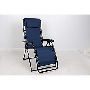 Guidesman LC-8014 Foldable Locking Weather Resistant Outdoor Steel Framed Zero Gravity Reclining Lounge Chair with Headrest Pillow, Blue