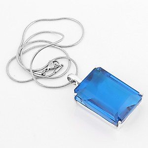GEMHUB 120 Carat Blue Topaz Gemstone Pendant Without Chain, 925 Sterling Silver Emerald Shape Topaz Pendant Without Chain