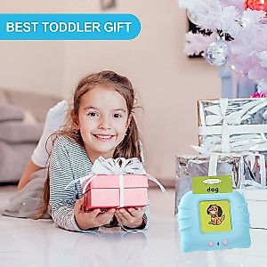 Educational Toddler Toy Flashcards Device,WONFAST 112PCS Double-Sided Illustrations Words Audible Preschool Learning Flash Cards Reader for Kids Boys Girls Birthday Christmas Children Gifts (Blue-1)