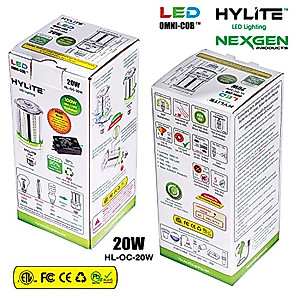 HyLite LED Lighting 20W High Performance LED Omni-Cob Lamp, 360º, (~100W HID), 50K, 3000 lm, 100~277V for Commercial Industrial Lighting Warehouse High Bay Light Fixture Garage Workshop, White