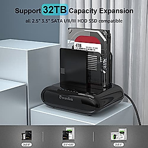 WAVLINK Dual Bay External Hard Drive Docking Station,USB 3.0 to SATA I/II/III for 2.5 or 3.5in HDD/SSD with Offline Clone Function, Supports UASP SATA 5Gbps[ 2x16TB Support]