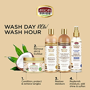 African Pride Moisture Miracle Aloe & Coconut Water Pre-Shampoo - Helps Minimize Hair Breakage for Natural Coils & Curls, Detangles & Conditions, 12 oz