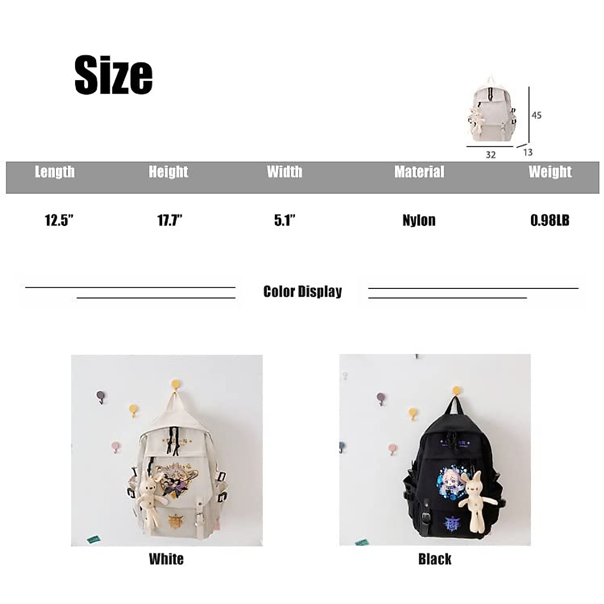 Dalicoter Genshin Impact Backpack Klee Backpack Printed Laptop Bookbag 17" Large Capacity Travel Black BackPack With Gift