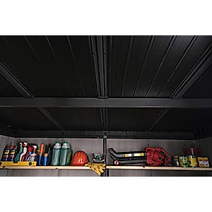 Keter Artisan 9x7 Foot Large Outdoor Shed with Floor with Modern Design for Patio Furniture, Lawn Mower, Tools, and Bike Storage, Grey
