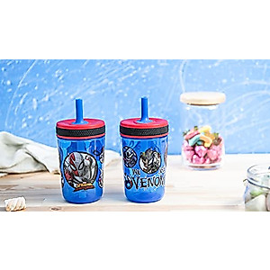 Zak Designs Marvel Spider-Man and Venom Kelso Tumbler Set, Leak-Proof Screw-On Lid with Straw, Made of Durable Plastic and Silicone, Perfect Bundle for Kids (15 oz, 2pc Set)