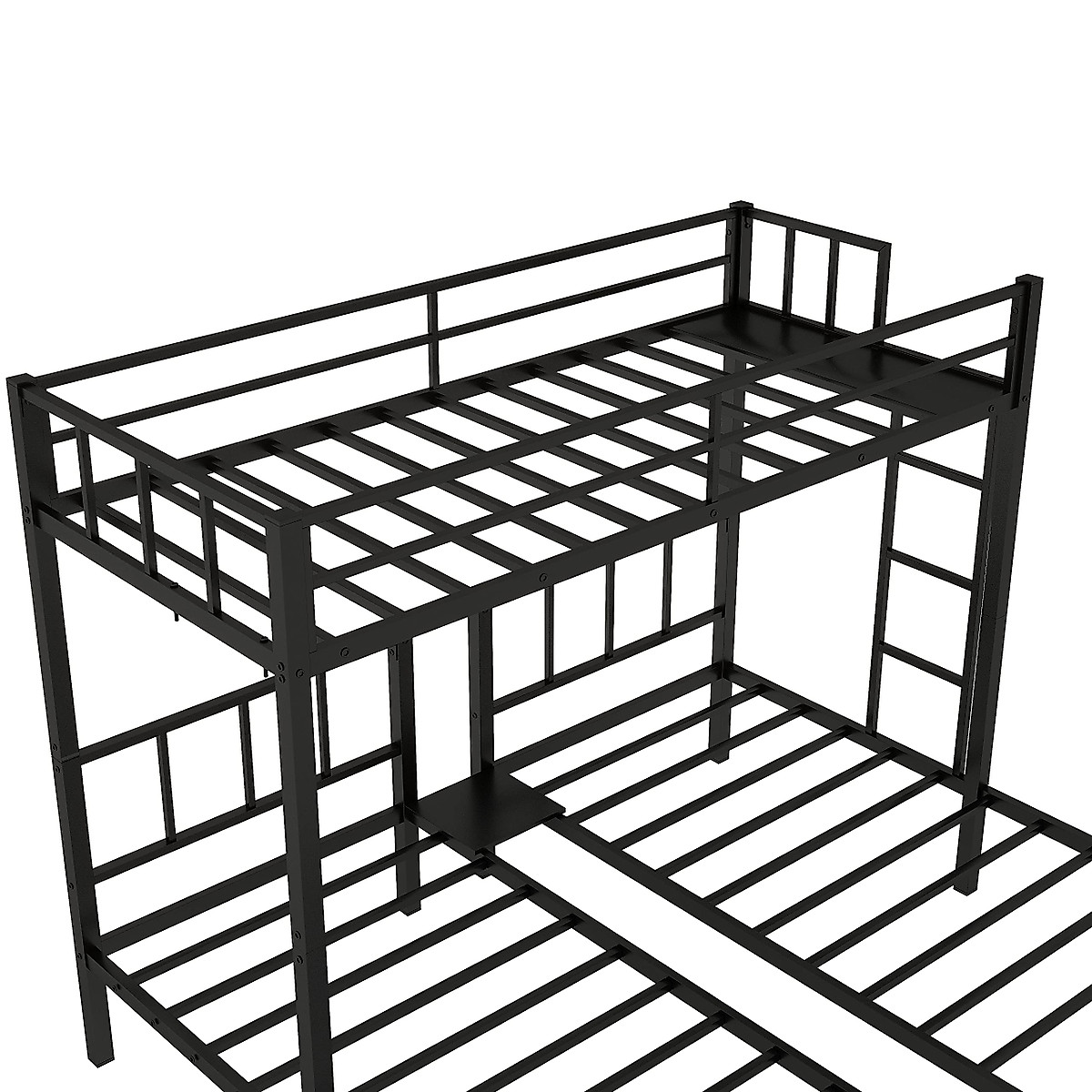 Bellemave Metal Triple Bunk Bed for 3, Twin over Twin&Twin Size Bunk Bed with Built-in Shelf, Can be divided into 3 Separate Beds, for Kids Teens Adults (Black)