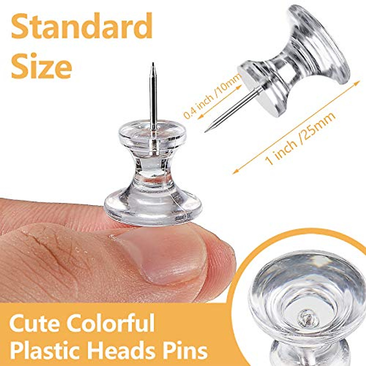 60 Pieces Giant Push Pins Big Thumb Tacks Large Tacks Jumbo Pins Steel Point 1 Inch Plastic Heads Pins Marking Pins for Cork Board (Transparent)