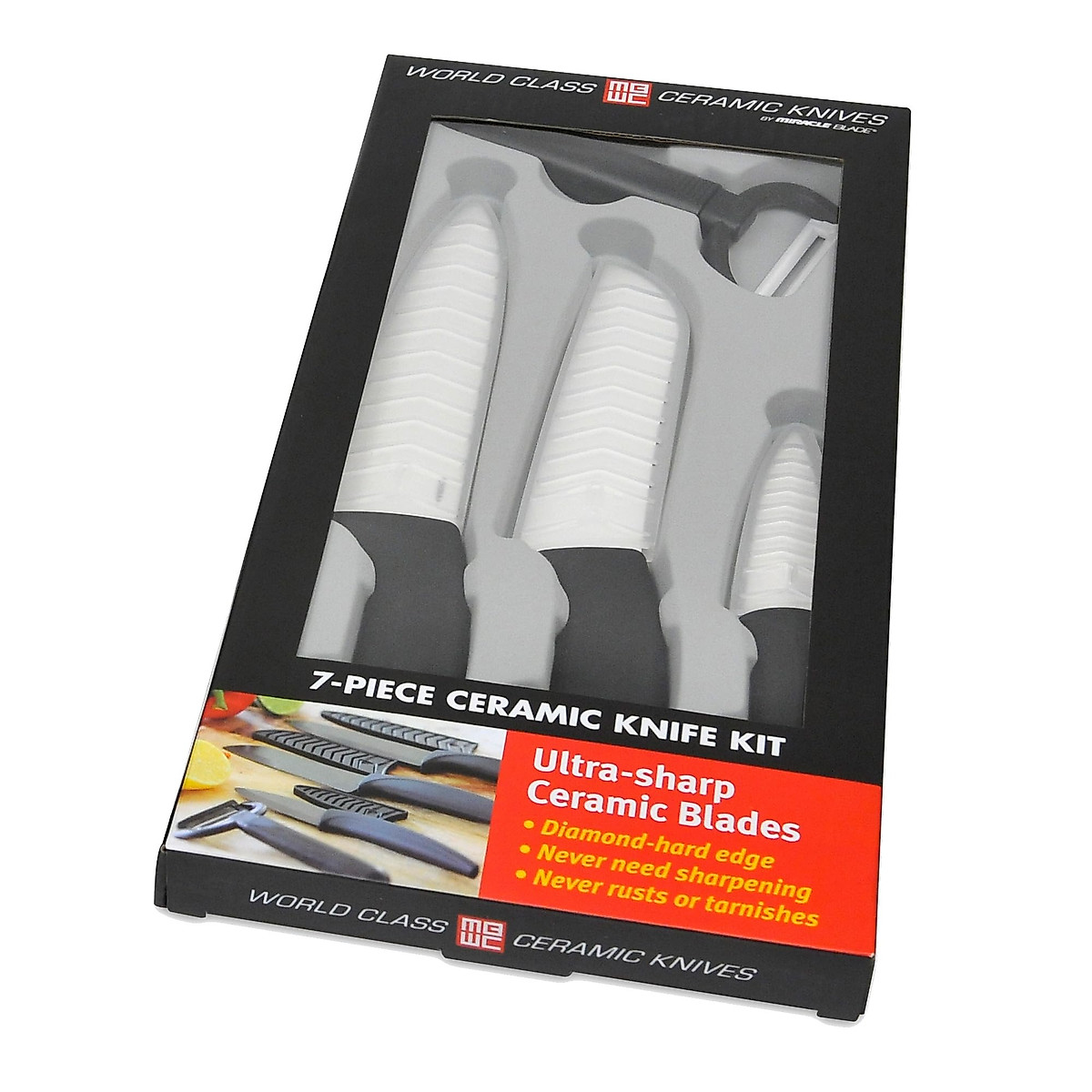 Miracle Blade IV World Class Professional Series White Ceramic 7-piece Knife Set with Protective Blade Covers