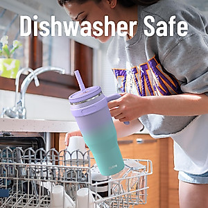 Zukro 50 oz Tumbler with Handle and Straw Lid, Vacuum Insulated Stainless Steel Water Bottle Travel Mug with Screw Lid, Fit in Cup Holder, Leakproof, Dishwasher Safe, Keeps Cold 30 Hours - Black