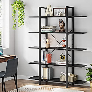 Tribesigns 5-Tier Bookshelf, Vintage Industrial Style Bookcase 72 H x 12 W x 47L Inches, Black