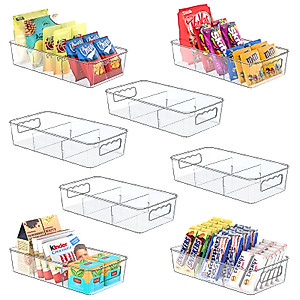 Clear Plastic Food Storage Organizer Bins,8 Pack Pantry Organizations and Storage Bins with Removable Dividers, Stackable Refrigerator Organizer Bins Fridge Organizers Kitchen Cabinet Organizers