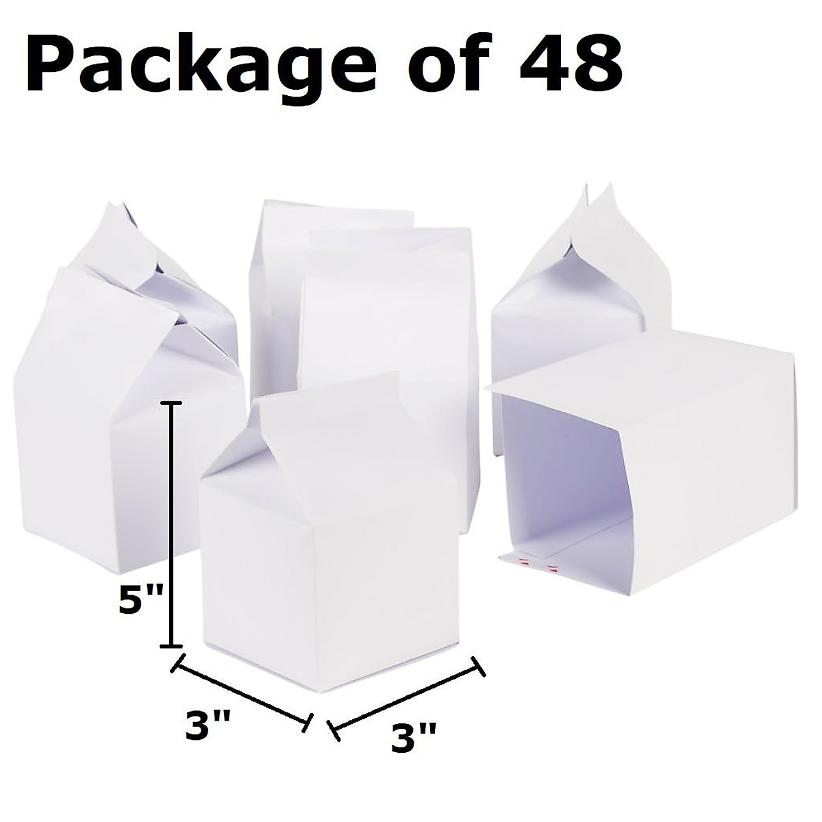 Pack of 48 White Party Favor Milk Cartons - Ready to Personalize Cafeteria Milk Gift Boxes for Wedding, Birthday Party, Baby Shower and Bridal Shower Favors (Size: 3" L x 3" W x 5" H)