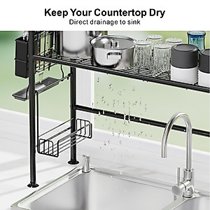 GSlife Over The Sink Dish Drying Rack Stable Stainless Steel Dish Drying Rack Kitchen Organizer Dish Drainer Shelf for Kitchen Counter, Silver