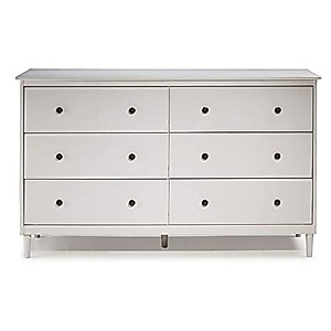 Walker Edison Wood Dresser Bedroom Storage Drawer Organizer Closet Hallway, 6 Drawer, White