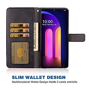 Asuwish Compatible with LG V60 ThinQ V60ThinQ 5G G9 Thin Q Wallet Case Wrist Strap Lanyard Leather Flip Cover Card Holder Stand Cell Accessories Phone Cases for LGV60 V 60 60ThinQ 60V Men Black