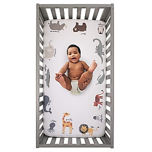 NoJo Zoo Animals Multi Character 100% Cotton Photo Op Fitted Crib Sheet