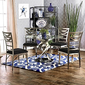 BOWERY HILL 48" Round Glass Top Modern Pedestal Base Dining Table in Chrome Satin