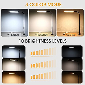 LIBORA LED Desk Lamp with Clamp, Smart Dimmable Clip Light for Home Office, 3 Modes 6 Brightness, Long Flexible Gooseneck, Eye-Caring, Architect Task Lamp with Remote & Touch Control, Black