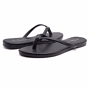 Shoe Land Falema Women's Flip Flops, Casual Thong Sandals, Slip-On Slides, Lightweight Casual Flat Sandals with Cushioned Footbed for Walking, Daily Wear, and Shopping,Black, Size 11.0