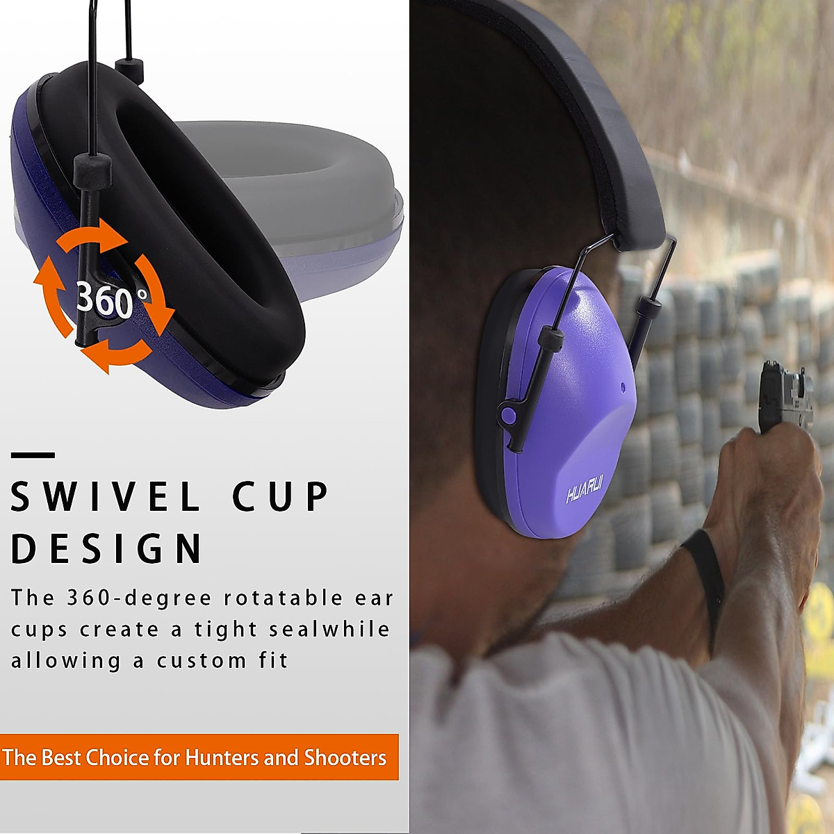 HUARUI Noise Cancelling Ear Muffs, Ear Protection Safety Earmuffs for Shooting, Noise Reduction for Adults Kids Autism Hearing Protection (Light Purple)