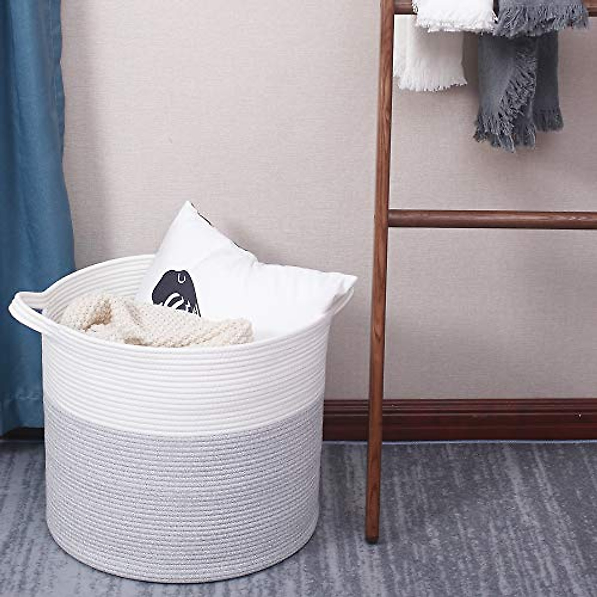Lily Miles Woven Storage Basket for Blankets - Rope Laundry Basket - Cotton Rope Blanket Basket Living Room - Decorative Round Basket for Kids Toys, Pillows, Towels - Tall Extra Large XXL 18”D x 16”H