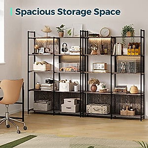 LINSY HOME 5 Tiers Bookshelf with LED Light Remote Control 69.5'' Tall Book Shelf Wide with 10 Storage Shelves, Free Standing Display Shelf with Wood Board & Metal Frame for Living Room, Home Office