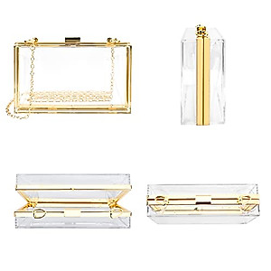 Linkidea Women's Clear Purse, Acrylic Clear Clutch Bag, Transparent Stadium Approved Crossbody Shoulder Evening Handbag with Two Detachable Chains for Wedding, Party (Gold)